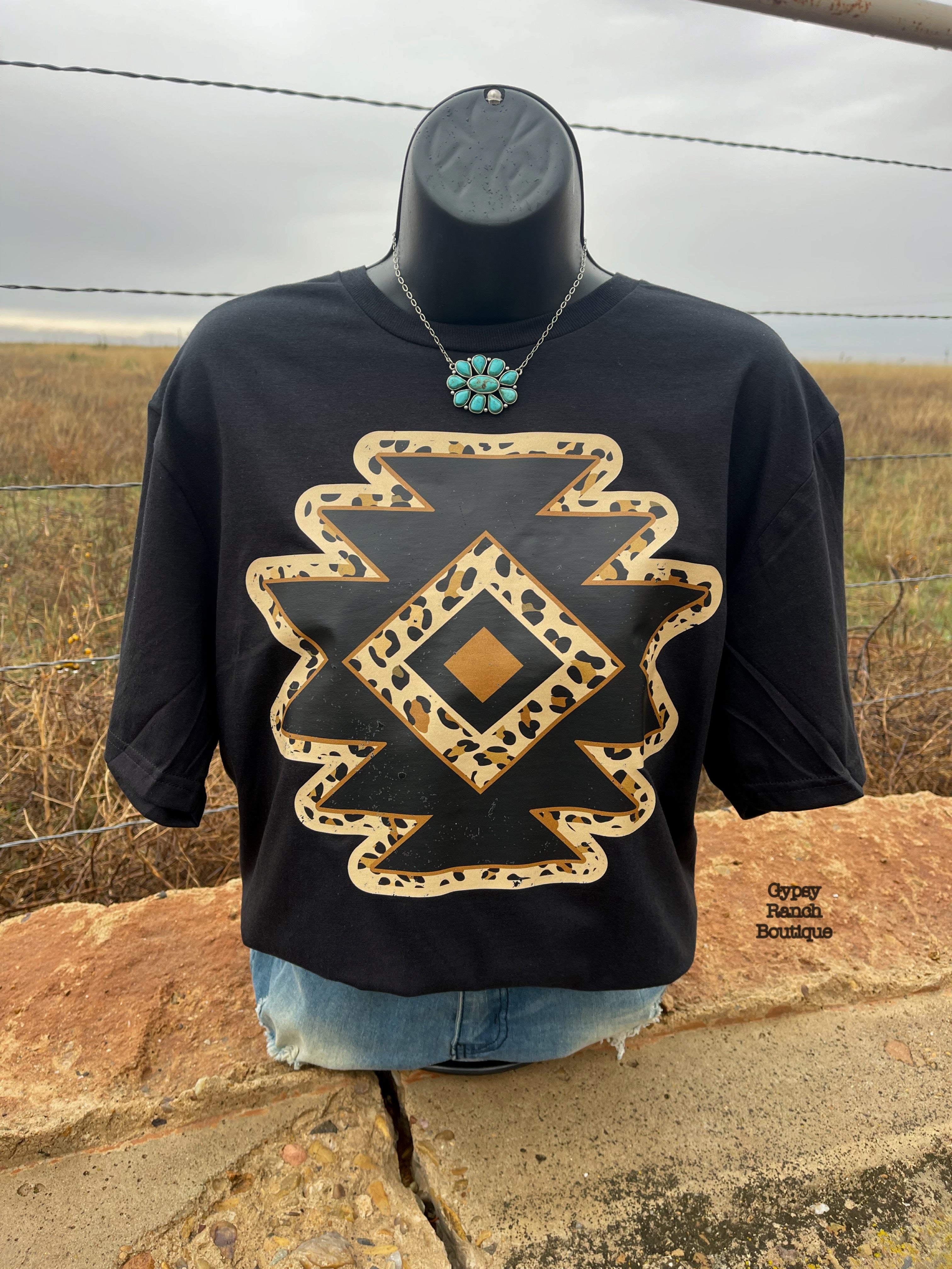 Vega Distressed Aztec Leopard Tee - Also in Plus Size – Gypsy Ranch ...