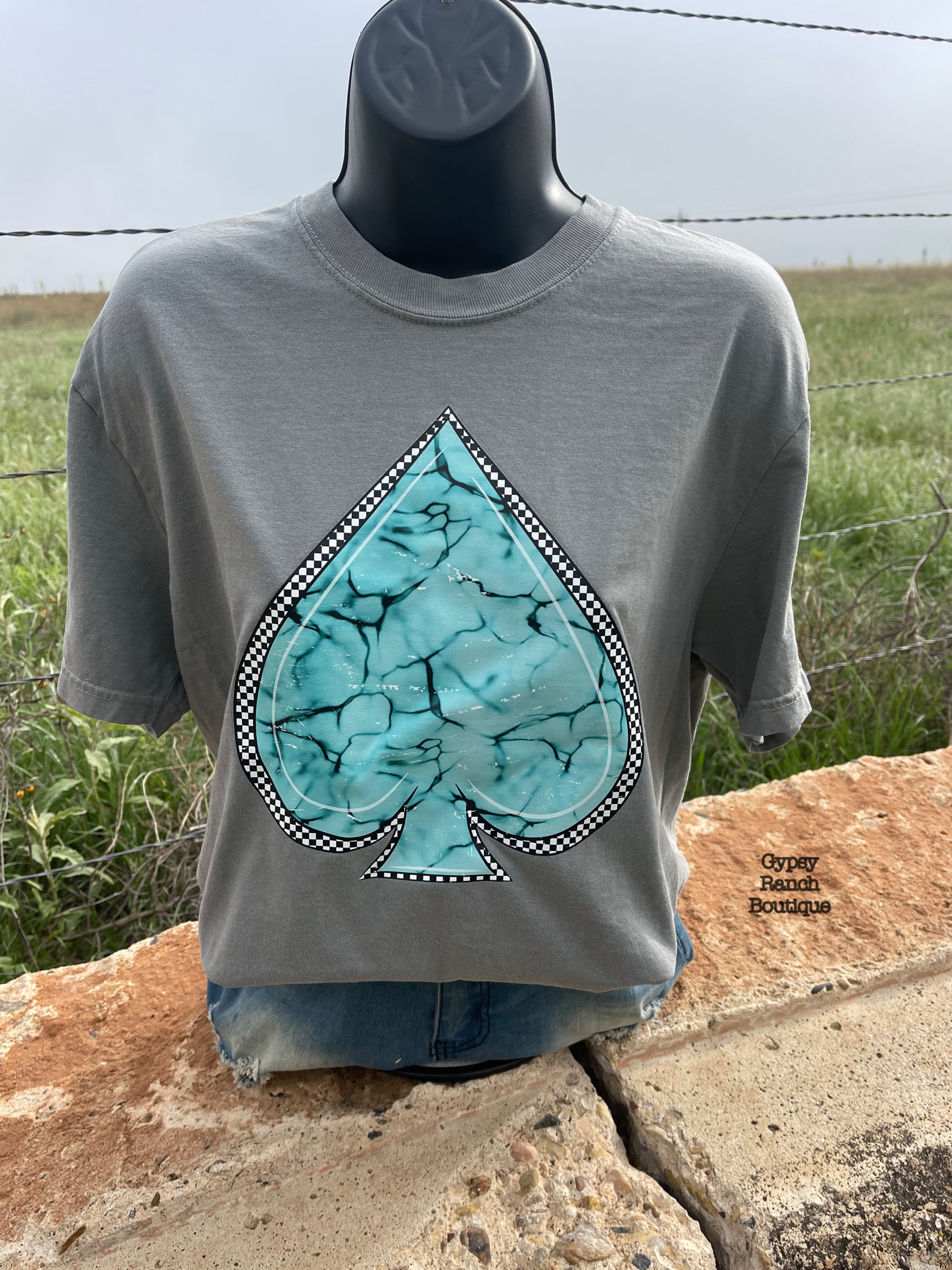Turquoise Spade Checkered Tee - Also in Plus Size – Gypsy Ranch Boutique