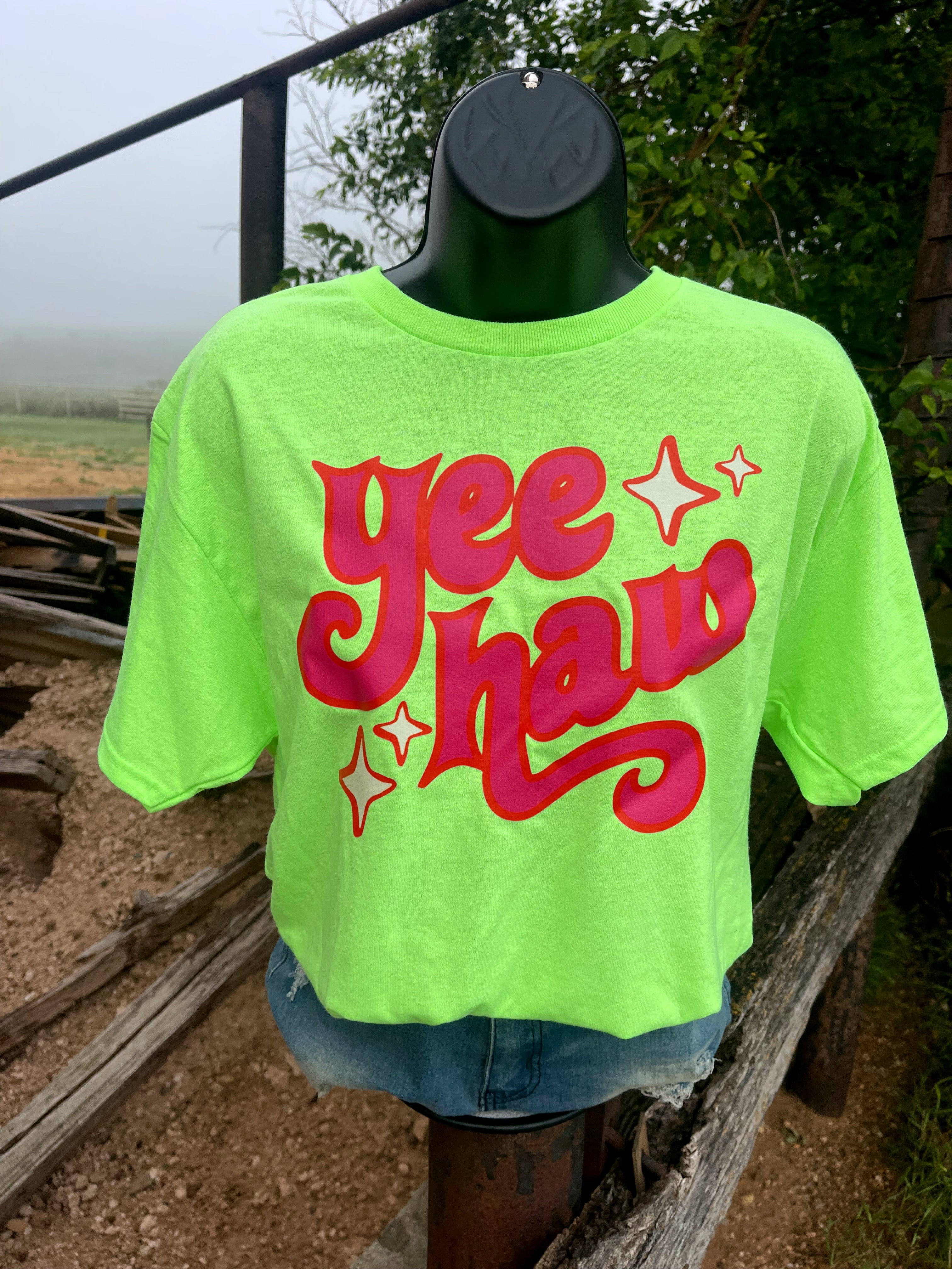 Yee Haw on Neon Green Tee - Also in Plus Size – Gypsy Ranch Boutique