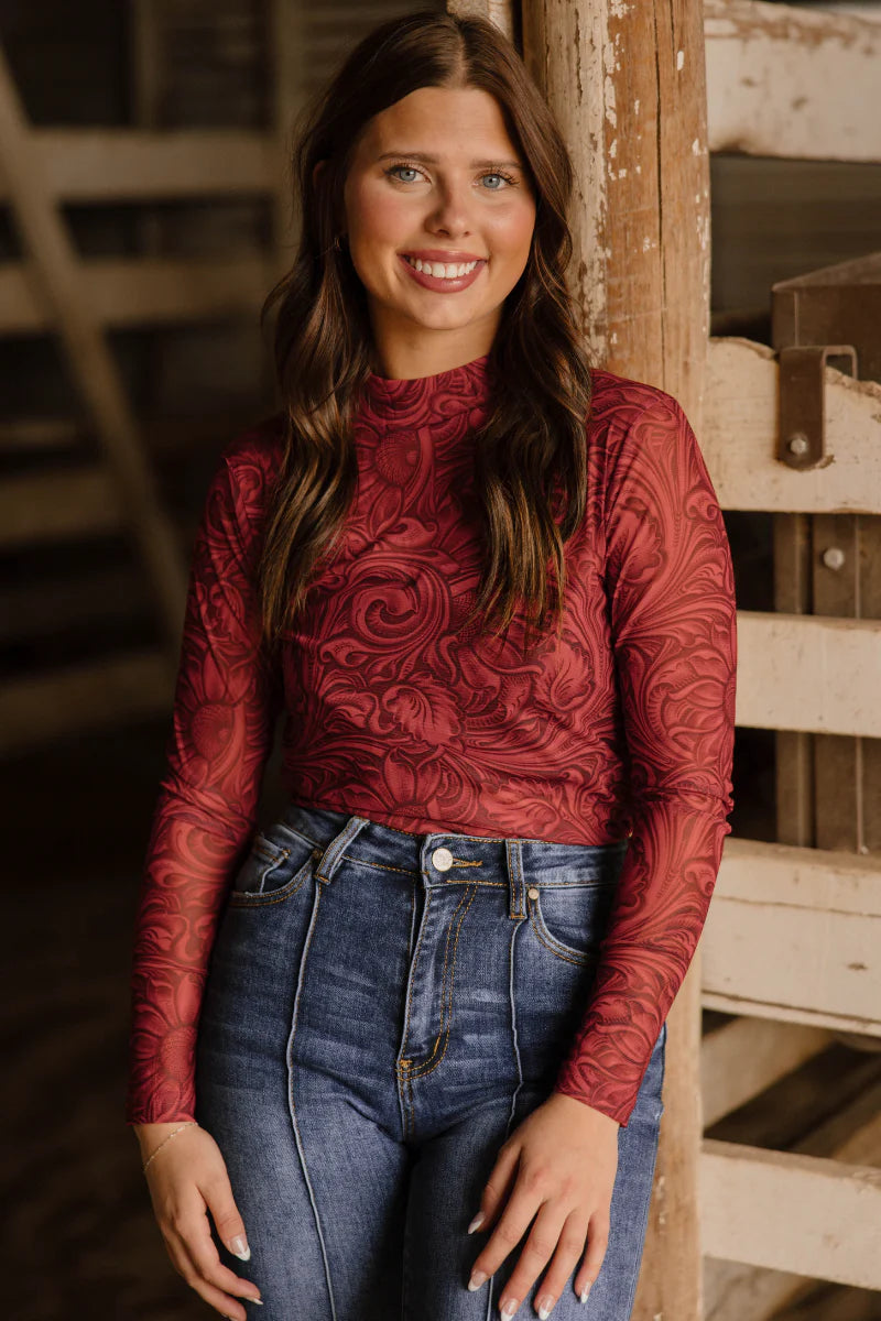 Tooled in Red Mesh Layering Top - Also in Plus Size – Gypsy Ranch Boutique