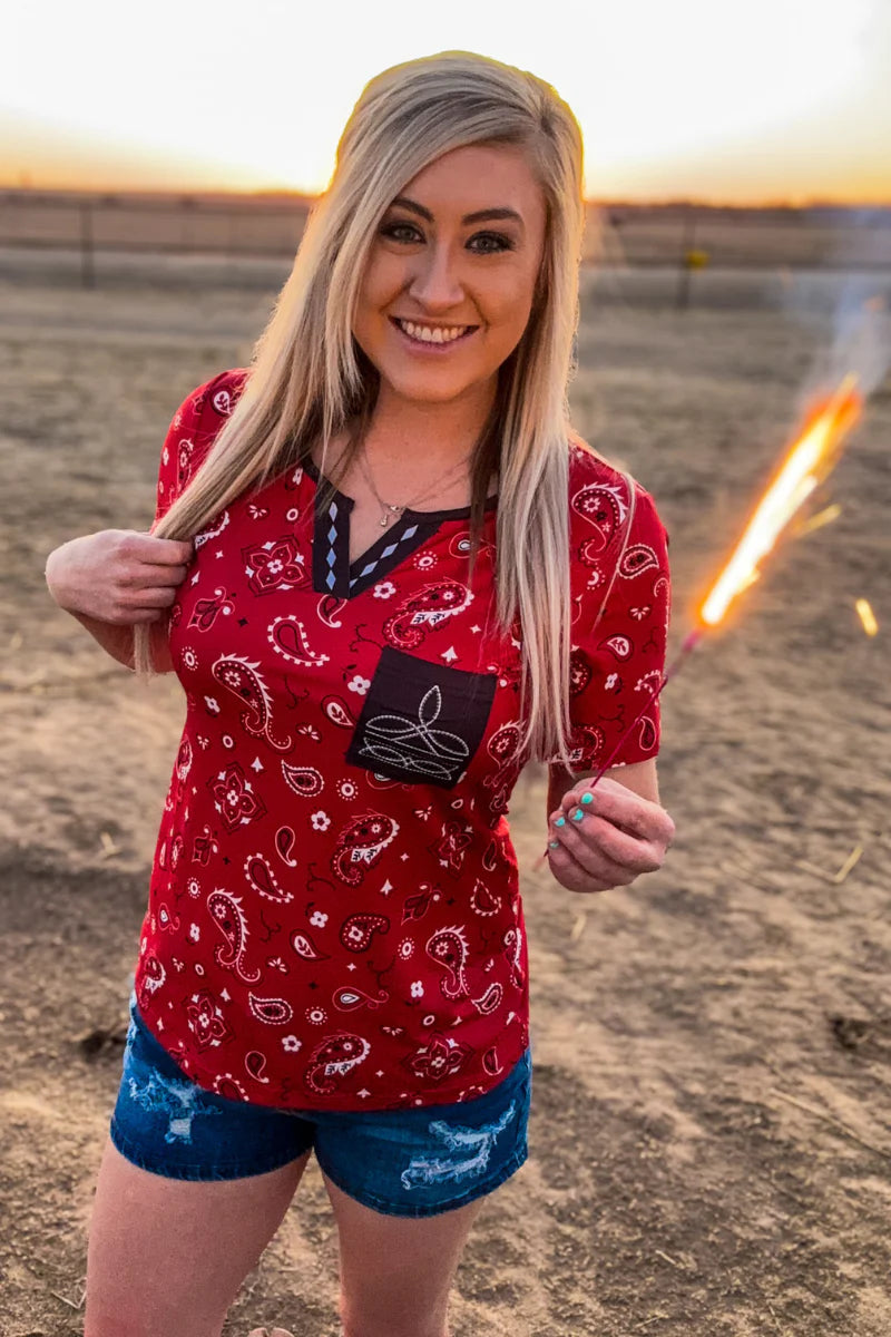 Red Road Trippin Boot Stitch Top - Also in Plus Size – Gypsy Ranch Boutique