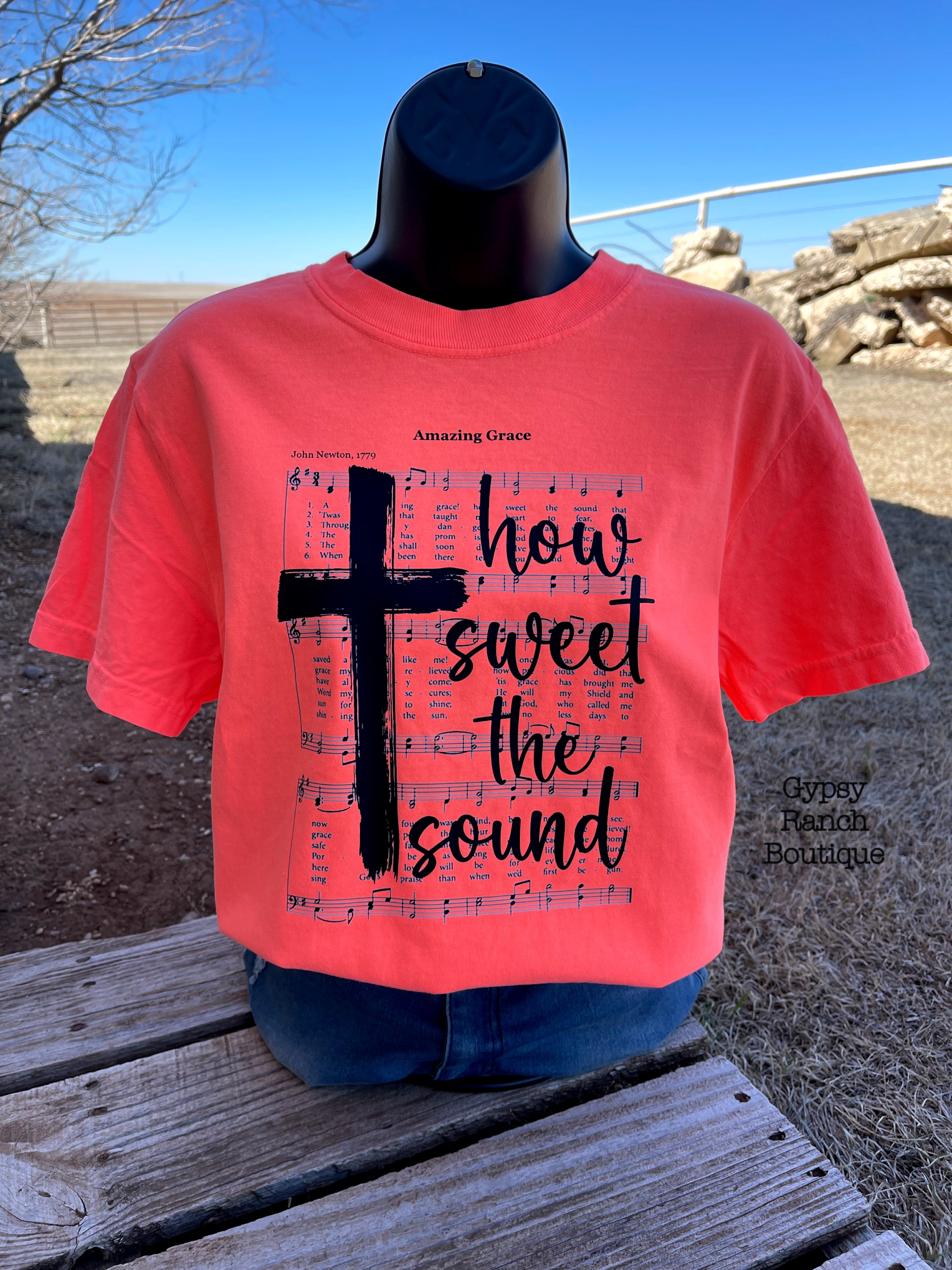 Amazing Grace on Neon Coral Tee - Also in Plus Size – Gypsy Ranch Boutique